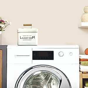 M.C.S. Modern Farmhouse Metal Laundry Bin, Dryer Sheet Holder Laundry Detergent Dispenser with Lid and Scoop for Laundry Room Decor and Space Saving Laundry Room Organization and Storage