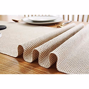 13 x 72 inch Fall Farmhouse Cotton Linen Table Runner with Handcraft Tassel, Rustic Jute Burlap Table Runners 72 Inches Long for Dining Room, Dresser Decor - Waffle