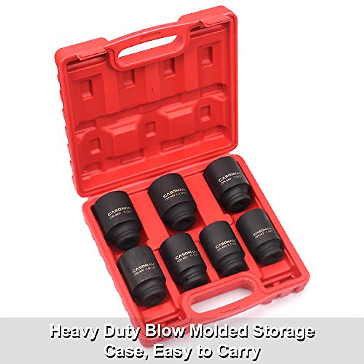 CASOMAN 1/2-Inch Drive Deep Spindle Axle Nut Impact Socket Set, Inch, Cr-Mo, 6-Point, 1-3/8-Inch - 1-3/4-Inch, 7 Piece Axle Socket Set