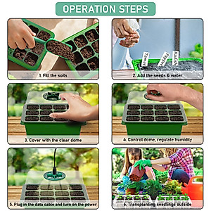 JAYWAYNE 5 Pcs Seed Starter Tray with Grow Light, Seed Starter Kit with Humidity Dome Germination Tray (60 Cells Tray), Plant Starter Kit for Starting Vegetable Seeds, Flower Seeds & Herb Seeds