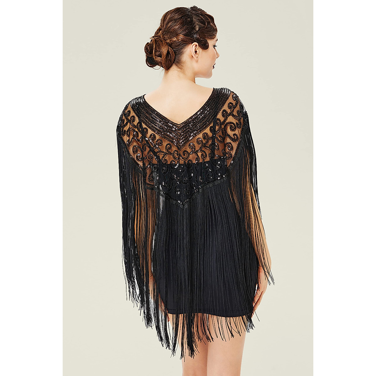 BABEYOND 1920s Shawl Wraps Long Fringed Evening Cape Sequin Beaded Party Shawl