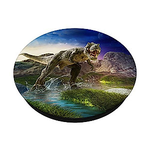 Scary Cute T-Rex Roar Dinosaur With Cloudy Blue Sky Scene PopSockets PopGrip: Swappable Grip for Phones & Tablets