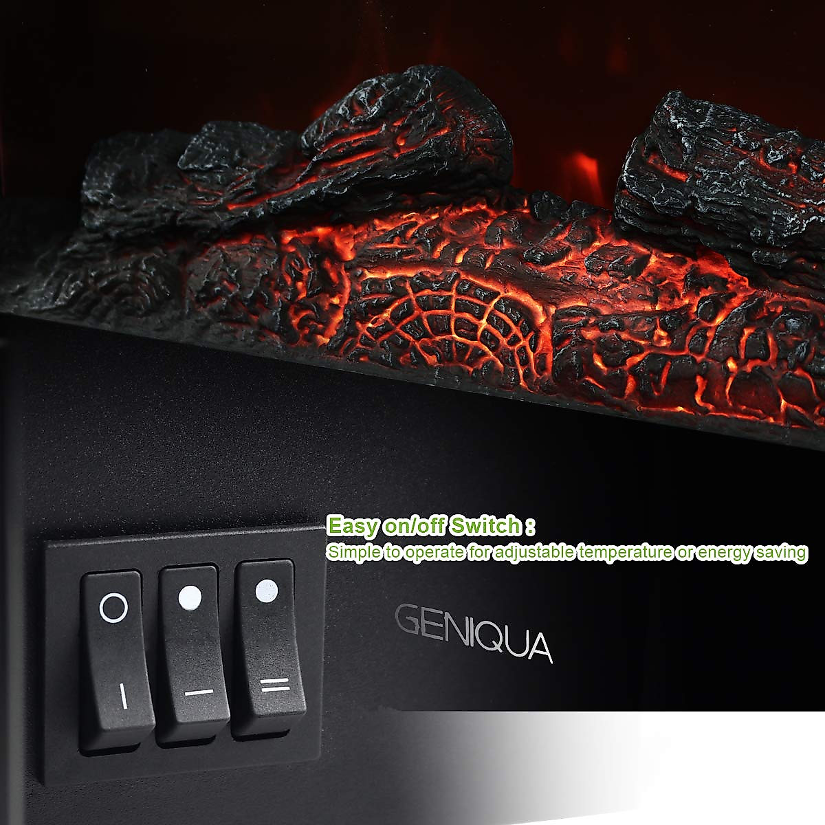 Geniqua 26" Wall Mounted Electric Fireplace Heater Adjustable 700w/1400w Log LED Flame Indoor Home Living Room Office Furniture