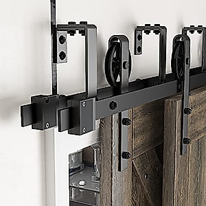 skysen 6FT Low Ceiling Heavy Duty Sliding Barn Door Hardware Double Track Bypass Double Door Kit Black(Bypass Spoke Wheel-2)