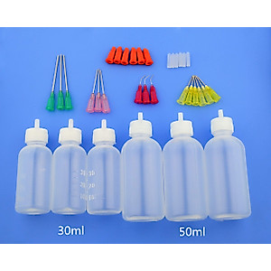 6Pcs Injection Squeeze Bottle with 15Pcs Dispensing Needles and 12Pcs Cap (30ml+50ml)