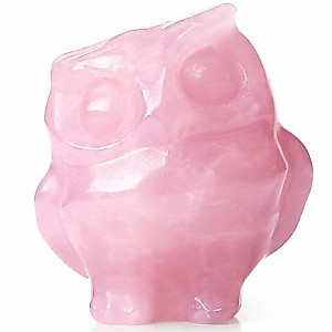 YATOJUZI Owl Decor Rose Quartz Natural Healing Crystals Stones Pink Cute Decors Owls Statues Figurines Sculpture Hand-Carved Gemstones Energy Reiki Home Room Office Desk Decoration Gifts for Women Men