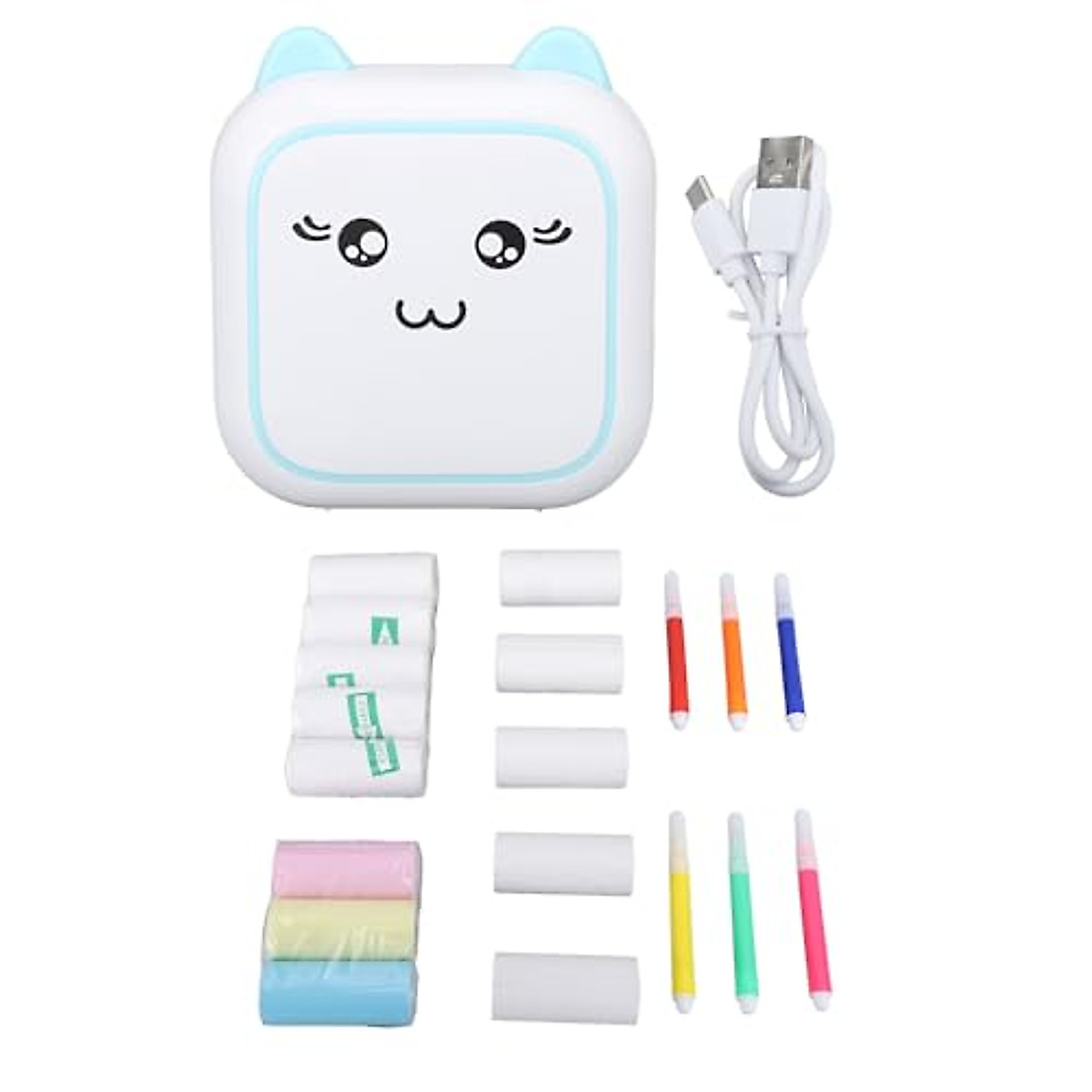 KIMISS Mini Pocket Printer Portable Thermal Printer with Printing Paper for Photos, Journals and Learning Materials | High-Efficiency Study Aid | Portable Office (Blue)