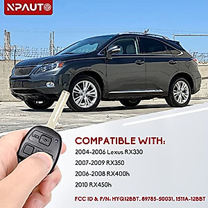 NPAUTO Key Fob Replacement for Lexus RX330 2004 2005 2006 | RX350 2007-2009 | RX400h 2006-2008 | 2010 RX450h - Keyless Entry Remote Control Uncut Car Ignition Blade Key Fobs (HYQ12BBT, Pack of 2)