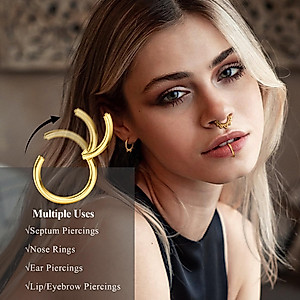 Besteel Hypoallergenic Gold Septum Rings 16G 8mm Surgical Steel Clicker Nose Rings Hoops Set Small Lip Cartilage Helix Daith Piercing Jewelry for Women Men 16 Pcs
