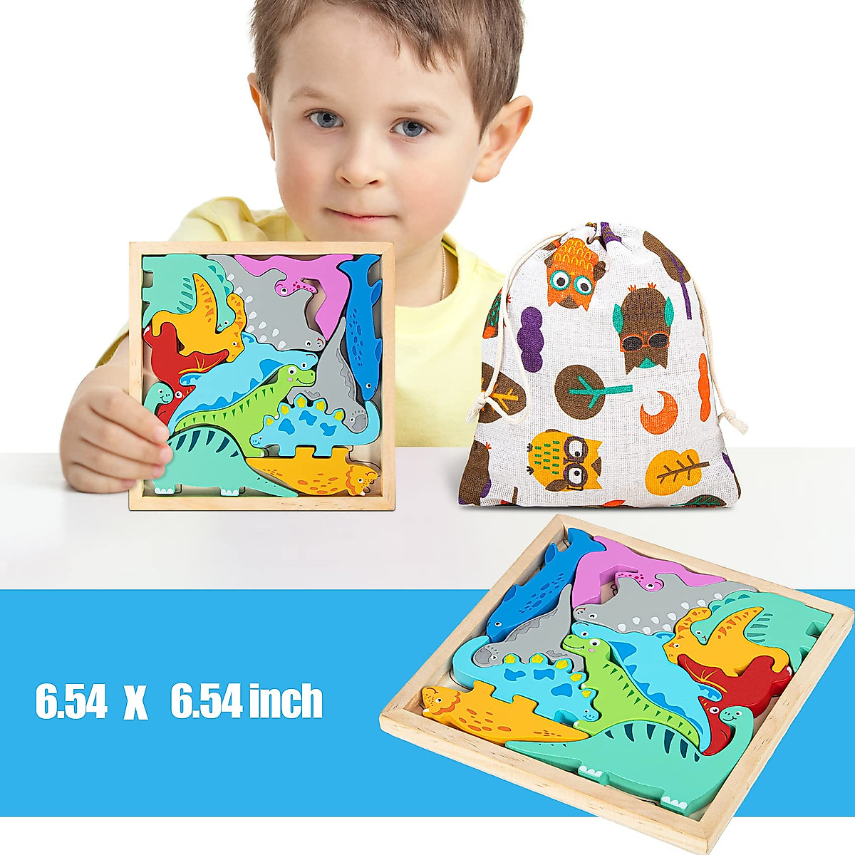 Wooden Dinosaur Puzzles for Toddlers 2-4, Stacking Dinosaur Blocks Toys for Kids 3-5, Toddler Montessori Toys for 2 3 4 Year Old Boy Girl Birthday Gifts