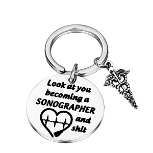 PLITI Sonographer Gifts For Women Funny Ultrasound Technician Gifts Radiologist Gift Sonography Student Graduation Gift Look At You Becoming a Sonographer And Shit Keychain (becoming a sonographer)