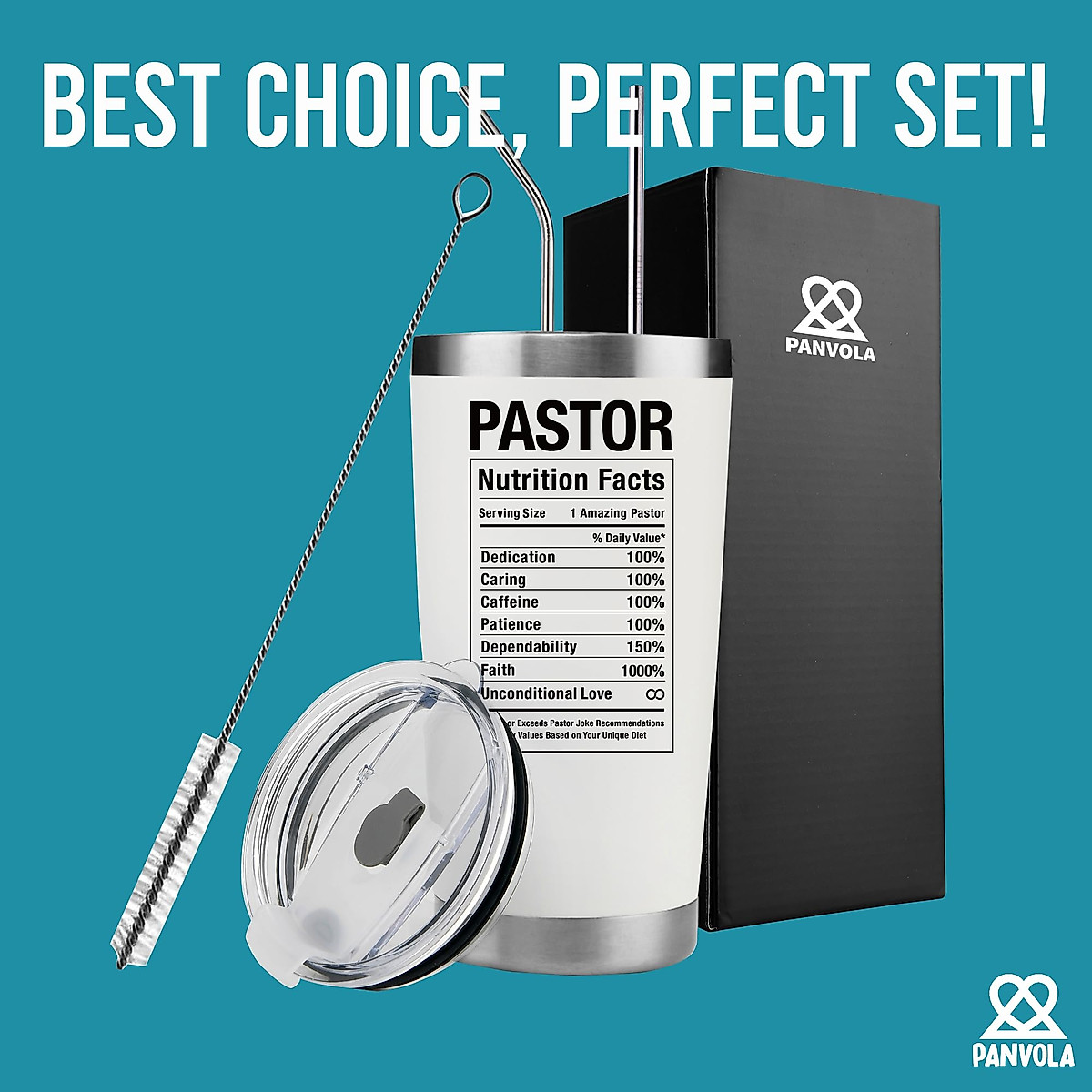 Panvola Pastor Nutritional Facts For Ministers Preachers Ordination Travel Mug Welcome Appreciation Christmas Stainless Steel White Vacuum Insulated Tumbler 20oz With Lid And Straw