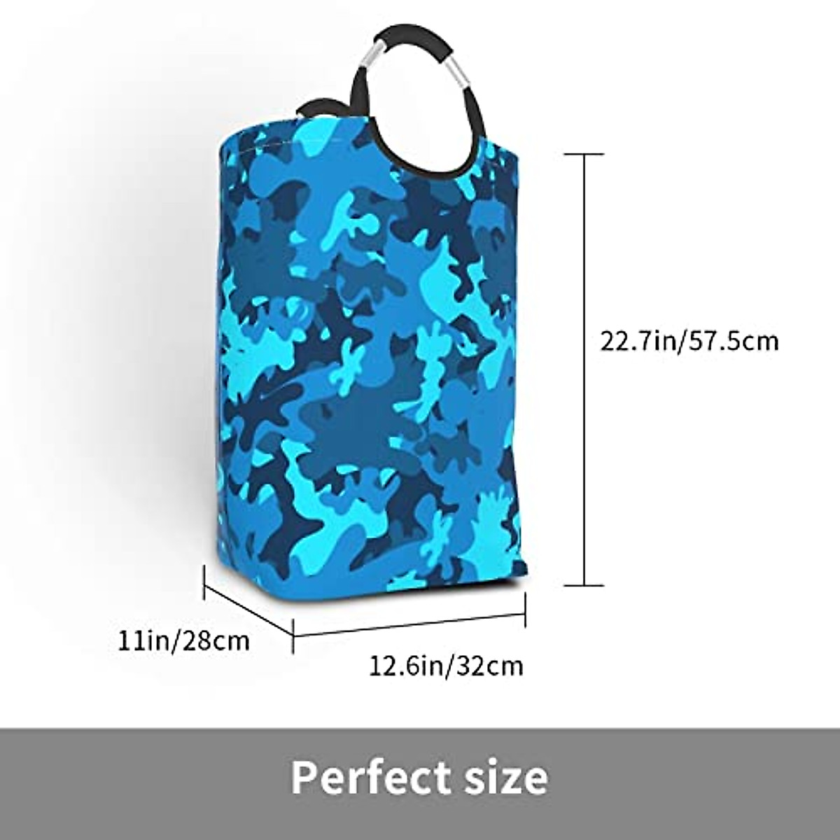 Foldable Square Laundry Hamper Blue Camouflage Portable Folding Washing Bin Waterproof Collapsible Laundry Bag 50L Large Clothes Storage Basket with Handles for Home Bedroom