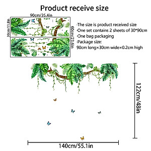 NXUEBDU Jungle Wall Decals Tropical Wall Decor Stickers Hanging Vines Palm Leaves Wall Murals Peel and Stick Green Plant with Butterfly Wall Stickers for Bedroom Living Room Wall Decor