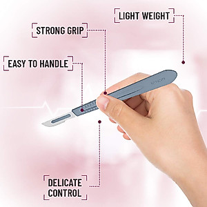 MedHelp Disposable Scalpel 23 Disposable Dermaplaning Blades with Plastic Handle, High Carbon Steel Dermablade Blades. Individually Wrapped 10 Blade, Sterile - Box of 10