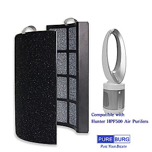 PUREBURG Replacement Filter Set Compatible with Hunter HPF500 Tower Air Purifier, 2-Pack H13 HEPA + 8 Activated Carbon Pre-Filters Air Clean Dust VOCs