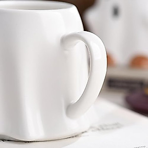 ALASSE Halloween Mug, Hat Ghost Drinking Cup, Spooky Mug, Cute Ceramic Ghost Mug with Lid, Novelty Coffee Mugs, White Coffee Mug Decor for Halloween Table Centerpieces, Mug for Child