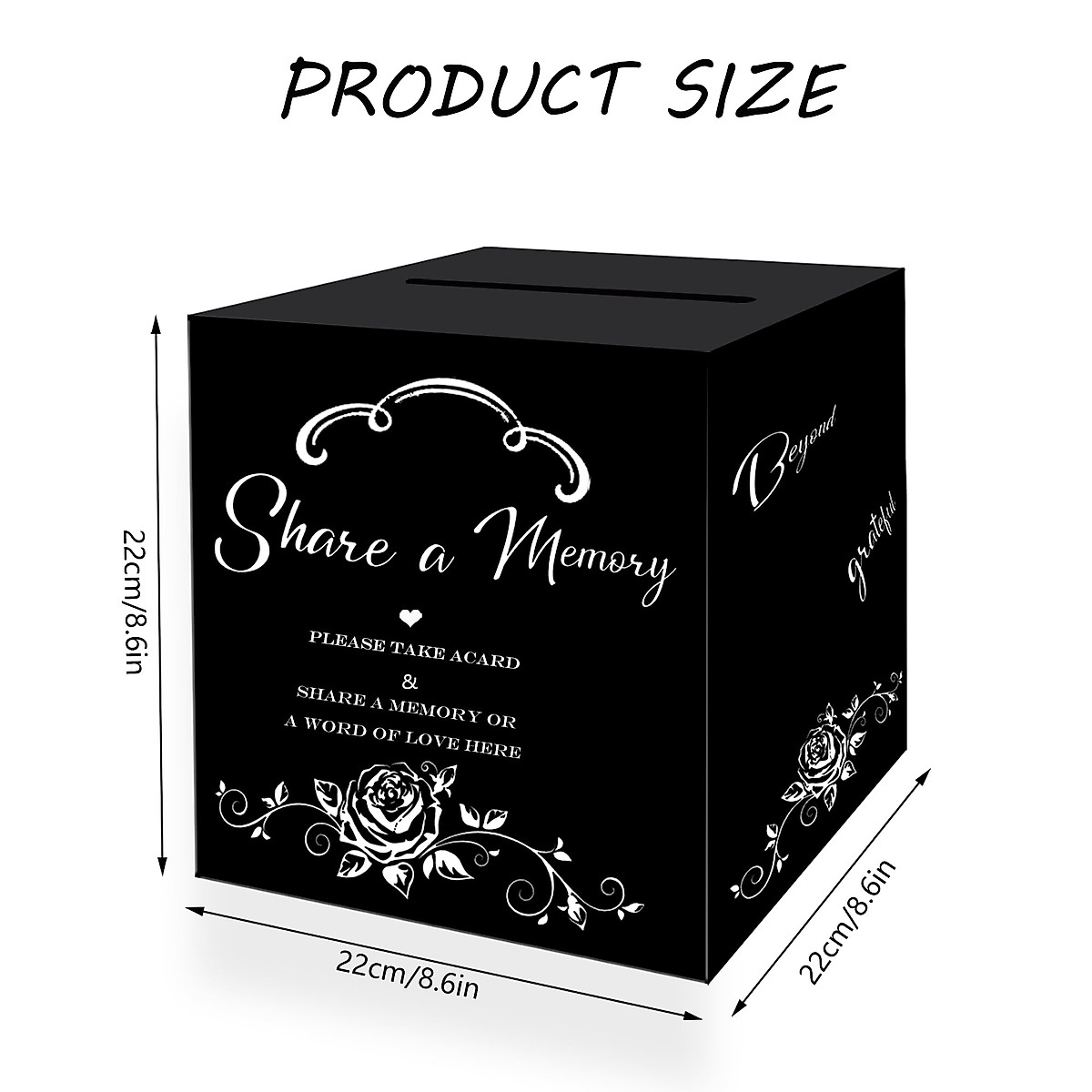 HAHZY Share a Memory Cards Box, Memory Cards Box for Collections of Life, Large Black Cards Box Ideas for Funeral Graduation Wedding Bridal Shower Birthday Anniversary Retirement (8.66inch)