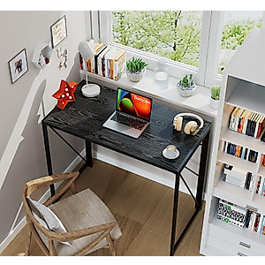 Coavas Small Folding Desk, No Assembly Required Computer Desks, 31.5 inch Spaces Saving Foldable Table for Bedroom, Home Office, Dorm, Apartment, Black Wood