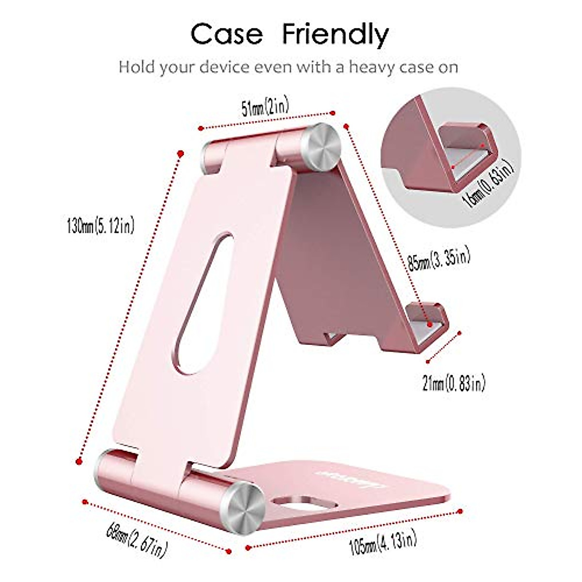 Lucrave Cell Phone Stand, Updated Adjustable Desktop Phone Holder Cradle,Fully Foldable, Compatible with All Phones Android and iPhone 11 Max Xs Xr 8 7 Plus, iPad Mini, Tablets(7-10")-Rose Gold