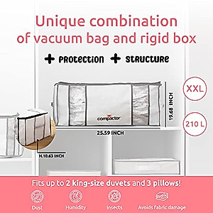 Compactor Vacuum Storage Bag XXL | Polypropylene + Nylon | Space Saver Vacuum Storage Bags for Clothes, Comforters & Blankets | Ultimate Storage Solution for Wardrobe, Moving | White Semi-Rigid Box |
