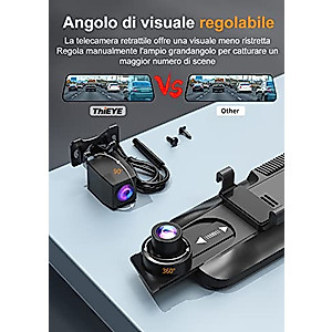 ThiEYE 4K Mirror Dash Camera 10'' Touch Screen, Carview 4 Dual Dash Cameras Front and Rear Lens,Super Night Vision,Parking Monitoring,Reversing Assistance, Voice Control & GPS