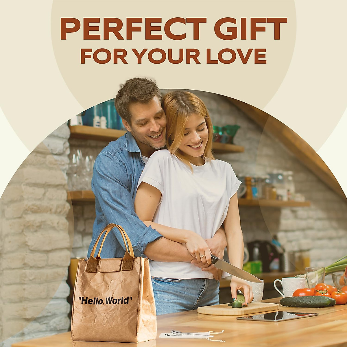 VonNova Insulated Lunch Box for Women, 7L Capacity, Leakproof Lunch Tote Bag, Durable Lunchbox made from Tyvek Material, Adult Cooler Bag for Work, Picnic, Travel and more (Hello World)