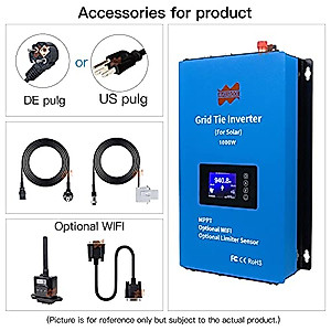 Marsrock 1000W PV Grid Tie Inverter Power Limiter Wide Voltage 22-60VDC for Solar Panel Input AC110V/220V Auto Switch (1000W24V)