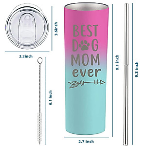 Xisilin Dog Mom Gifts For Women Dog Themed Gifts For Dog Mom- 20oz White Best Dog Mom Ever Travel Tumbler - Christmas Birthday Presents For Dog Lovers Female Women Teen Girls Water Cup With Lip Straw