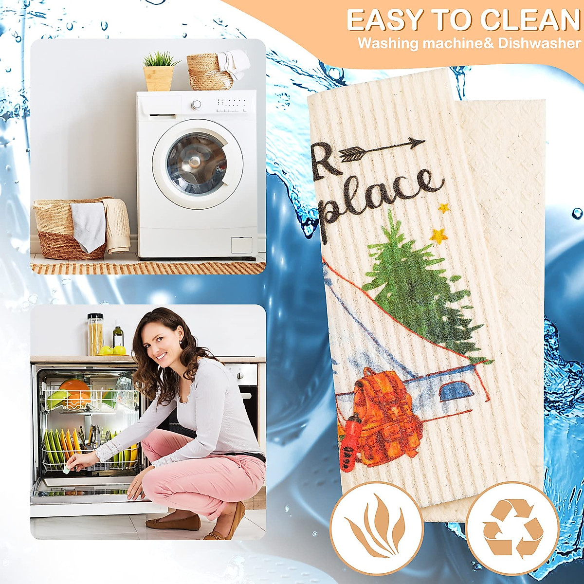 6 Pcs Swedish Kitchen Dish Cloths Kitchen Towels Reusable Sponge Cleaning Cloths Wipes Absorbent Dish Cloth Quick Drying Washable Decorative Tea Towels No Odor Bar Hand Towel (Camping)