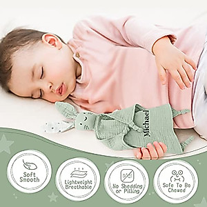 TYRY.HU Personalized Security Blanket with Name, Embroidered Baby Comforter, Organic Cotton Muslin Lovey Security Blanket, Soft & Breathable Lovie Baby Gifts for Boys and Girls, Green