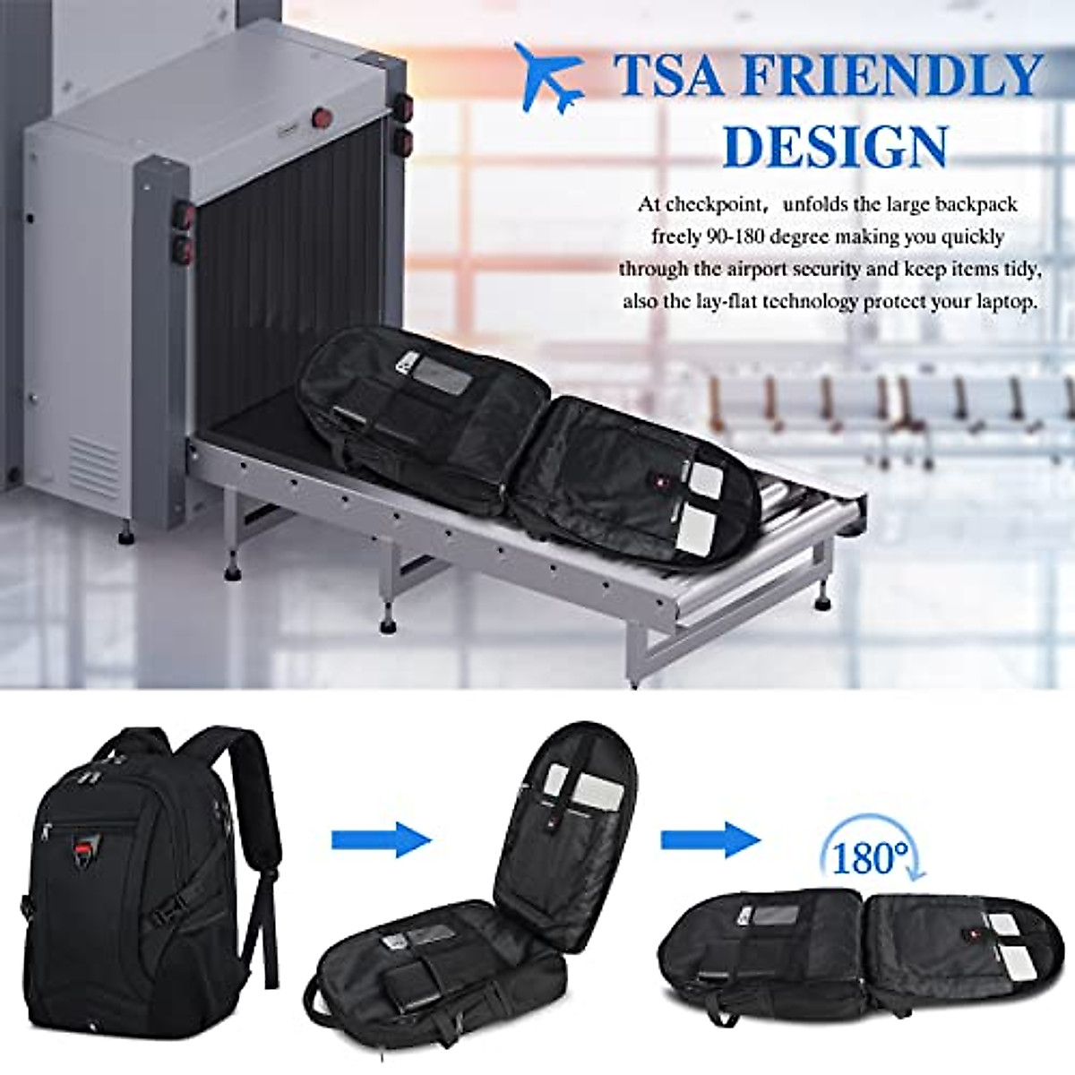 Travel Laptop Backpack 17 Inch Extra Large Backpack for Men Waterproof College School Backpack 17.3 TSA Friendly Travel Backpack with USB Charging Plug Mens Backpack Computer Backpack Black 45L