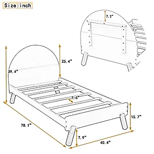 OPTOUGH Twin Size Wooden Cute Platform Bed with Curved Headboard,Bed Frame with Slat Supports and Shelf Behind Headboard for Kids Boys Girls,White
