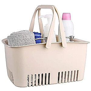 KeFanta Shower Caddy Basket, Portable Shower Tote, Plastic Dorm College Shower Organizer Bucket with Handles, Cream