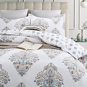 JUCFHY King Size Hotel Collections Super Soft Egyptian Cotton 3 Piece Modern Bedding Medallion Damask Duvet Cover Set-1000-Thread-Count Bedding Set 1 Duvet Cover and 2 Pillow Shams