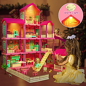 beefunni Doll House, Dream Dollhouse for Girls,Doll Houses 4-5 7-8 Year Old with 4 Stories -11 Rooms, 2 Dolls and Furniture, Princess Dollhouse 2024 Christmas Toy Gifts for 3 4 5 6 7 8+ Year Old Girls