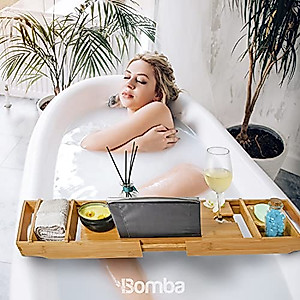 Bomba Bathtub Caddy – Natural Bamboo Bathtub Tray with Soap Holder – Durable Anti-Slip Bathtub Caddy Organizer – Extendable Bathroom Tray – Eco-Friendly and Safe Bamboo Organizer Tray
