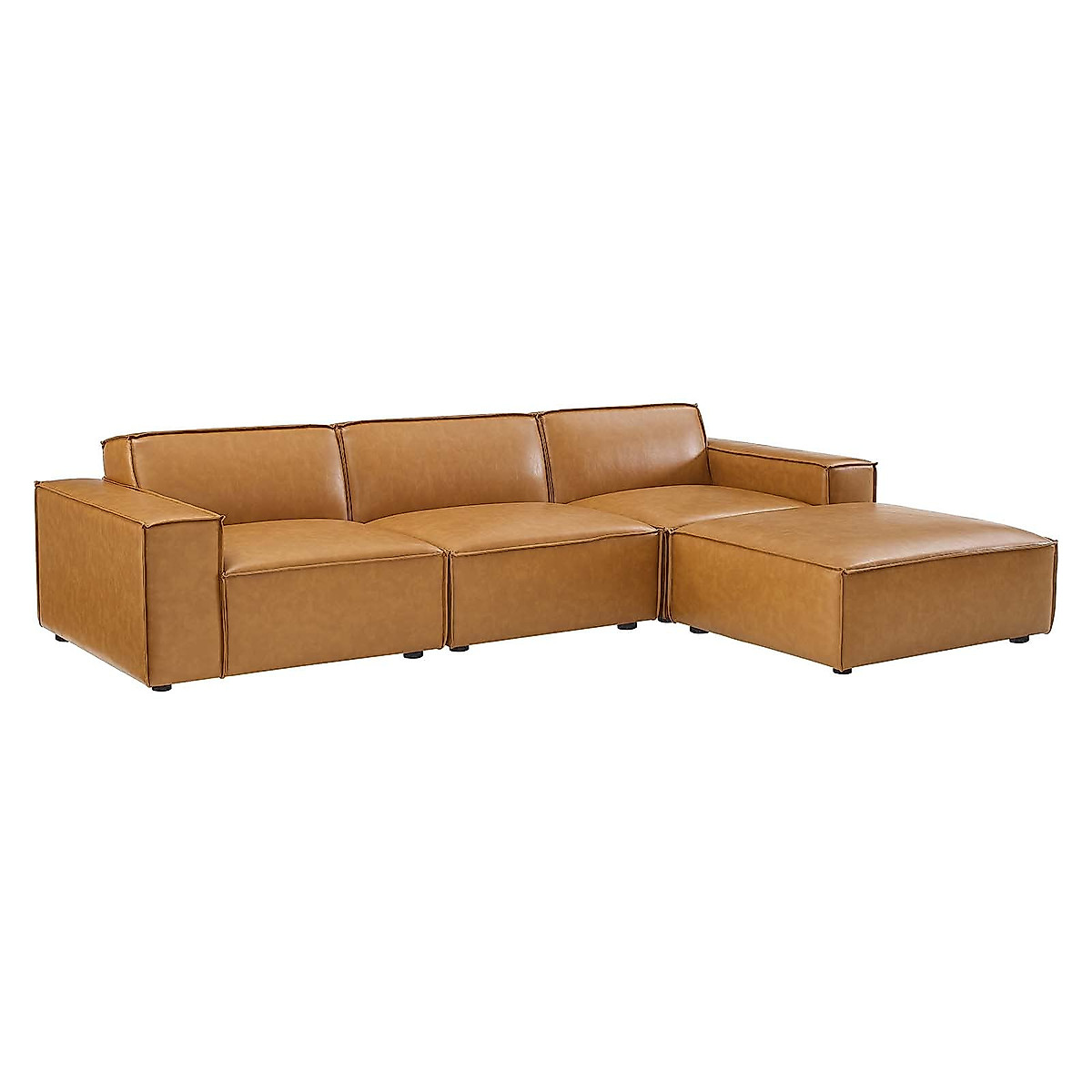 Modway Restore Vegan Leather Sectional 4-Piece Set Sofa in Tan