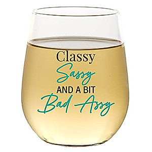 Funny Wine Glass for Women Men | Sassy Gifts for Women | Cute Fun Wine Glasses | Funny Birthday Gifts for Friends, Coworkers, Boss, Neighbor Girlfriend | Wine Lovers Gifts for Women | 15 oz. Stemless