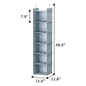 YOUDENOVA Hanging Closet Organizer, 6-Shelf Closet Hanging Shelves, Grey