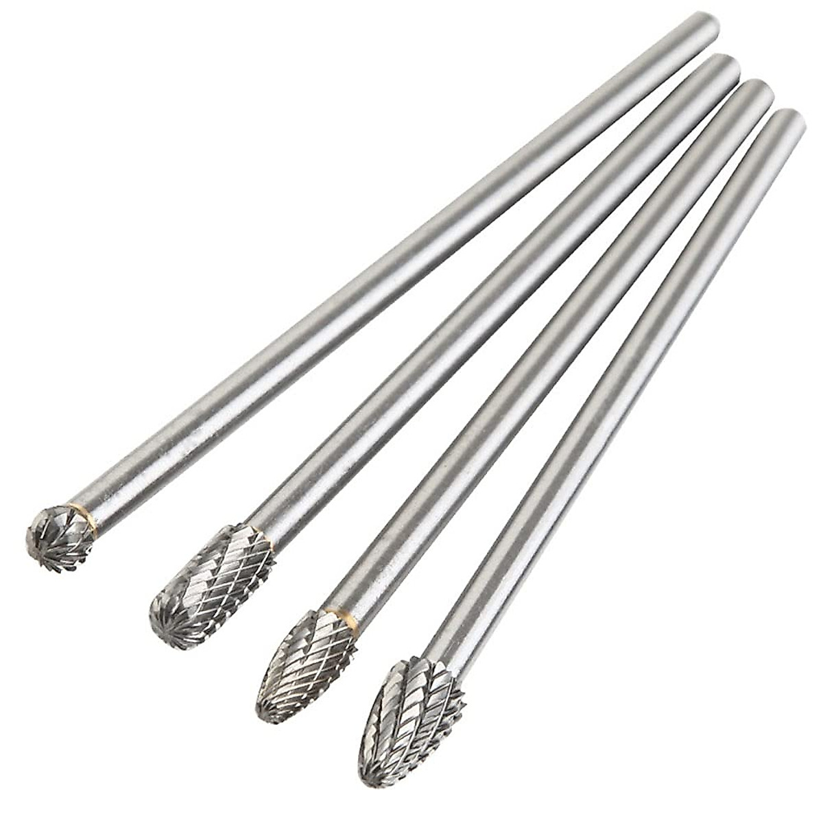 AYSUM 6-Inch Long Carbide Rotary Burr Set 6 mm (0.25 inch) Shank Long Reach Double Cut Tungsten Carbide Rotary File Set Fits Rotary Tool for Woodworking Drilling Carving Engraving, 4pcs