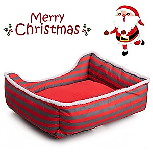 Hollypet Pet Dog Bed Rectangle Plush Dog Cat Bed Self-Warming Pet Bed, Red Claus