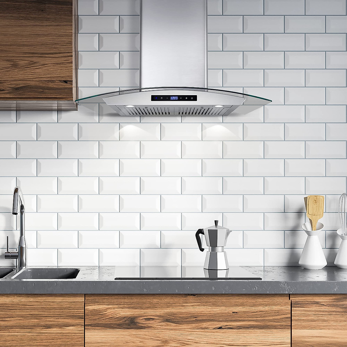 COSMO COS-668AS750 30 in. Wall Mount Range Hood with 380 CFM, Curved Glass, Ducted Convertible Ductless (additional filters needed, not included), 3 Speeds, Permanent Filters in Stainless Steel