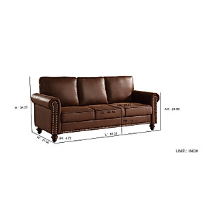 Livavege Loveseat, 80" Mid-Century Modern, Breathable Faux Leather Upholstered Cushions/Pillows, 3-Seat Sofas & Couches for Living Room Apartment Office, Dark Brown