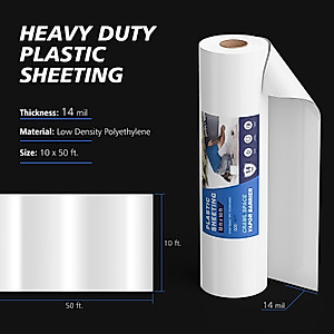 Crawl Space Vapor Barrier - 14 mil 10' x 50', Vapor Barrier for Crawlspace Encapsulation kit, Vapor Barrier Plastic Material, Crawlspace Liner, Heavy Duty Plastic sheeting, Black and White Panda Film