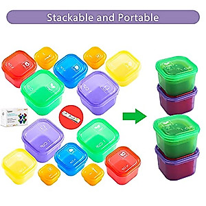 Lanfubiao Portion Control Containers for Weight Loss (14 Piece) - 21 Day Fix Measuring Cups and Food Plan with Free eBook, Multi Color and Label Engraved Healthy Diet Containers