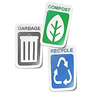 Garbage Trash Recycle Compost Stickers - 3 Durable Vinyl Decals for Easy Bin Labeling (3.1" x 1.9") by Flippin Stickers