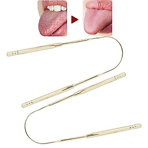 2Pcs Stainless Steel Tongue Scrape, U Shape Tongue Cleaner Oral Tongue Scraper for Oral Care Fights Bad Breath for Adults and Kids(gold)