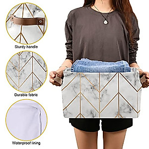 AUUXVA Geometric Line Marble Print Storage Bin Canvas Toys Storage Basket Bin Large Storage Cube Box Collapsible with Handles for Home Office Bedroom Closet Shelves,2 pcs