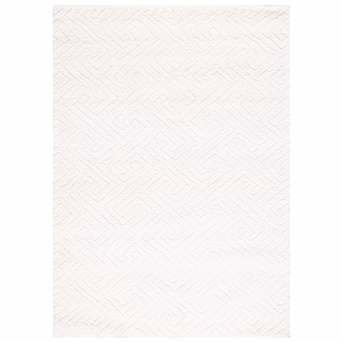 Safavieh Tahoe Shag Collection Area Rug - 5' x 7', White, Geometric Design, 1.2-inch Thick Ideal for High Traffic Areas in Living Room, Bedroom, Dining (THO652A-5)